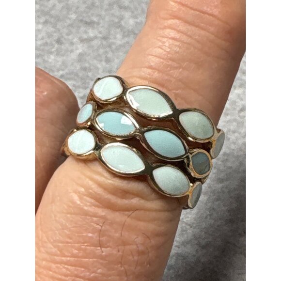 N/A | Jewelry | Ladies Goldtone Stackable Rings With Light Blue Enamel ...
